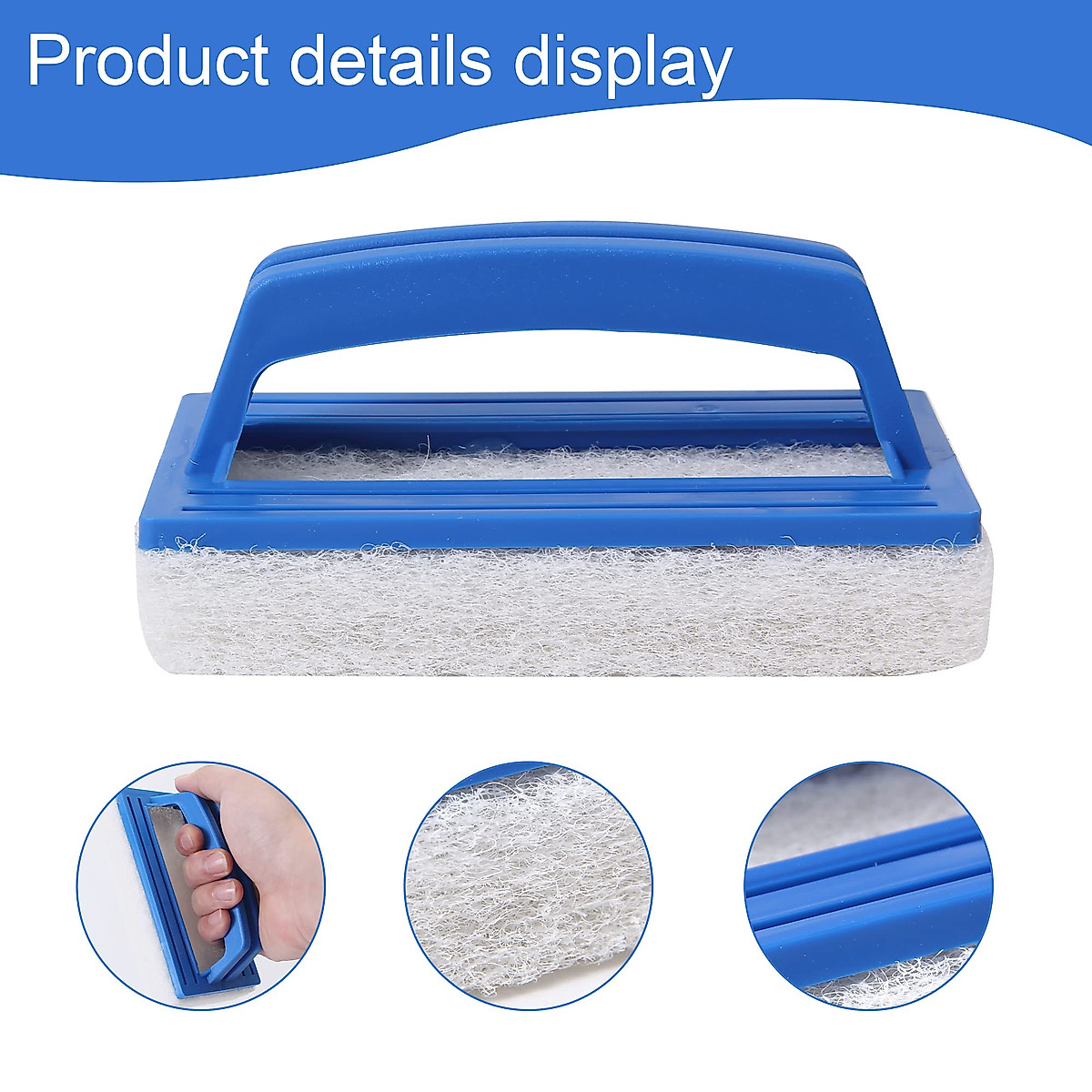 Pool Supply Hand-Held Pool Brush, Scrubbing Scouring Sponge Pad - Clean Pool Tile Grout, Walls, Vinyl Liners, Surface Cleaning Scrubber, Kitchen, Bathroom Tub, Shower Tile