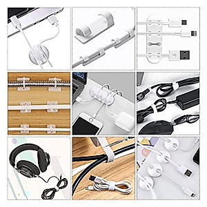 Cable Management Organizer Kit 2 Cable Sleeve Split with 41Self Adhesive Cable Clips Holder, 10pcs and 2 Roll Self Adhesive tie and 100 Fastening Cable Ties for TV Office Home Electronics etc (White)