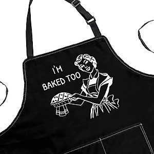 POFULL Funny Cooking Apron with Pocket I'm Baked Too Apron Baking Gift (I'M BAKED Apron)