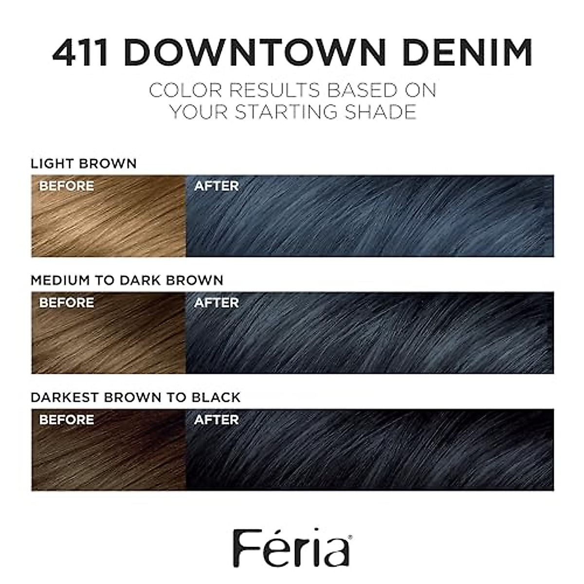L'Oreal Paris Feria Multi-Faceted Shimmering Permanent Hair Color, 411 Downtown Denim, Pack of 1 Hair Dye Kit