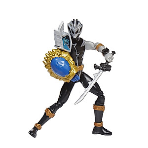 Power Rangers Dino Fury Black Ranger with Shield Sleeve 6-Inch Action Figure Toy, Dino Fury Key, Chromafury Saber Accessory, Ages 4 and Up
