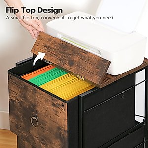 HOOBRO 2 Drawer Mobile File Cabinet, Rolling Printer Stand, Vertical Filing Cabinet, Office Cabinet, Filing Cabinet for Home Office, A4/Letter Size, Nonwovens Drawer, Rustic Brown BF20WJ01