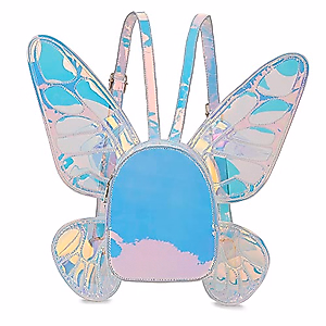 ENJOININ Women's Laser Holographic Backpack Butterfly Angel Wings Casual Daypack Shoulder Bag (Laser Light Blue)