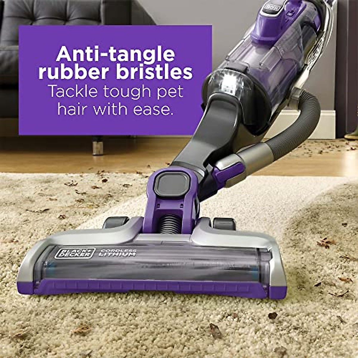 BLACK+DECKER HCUA525JP Cordless 2-in-1 Stick Vacuum, Powerseries Pro 20V Pet Vacuum, Purple