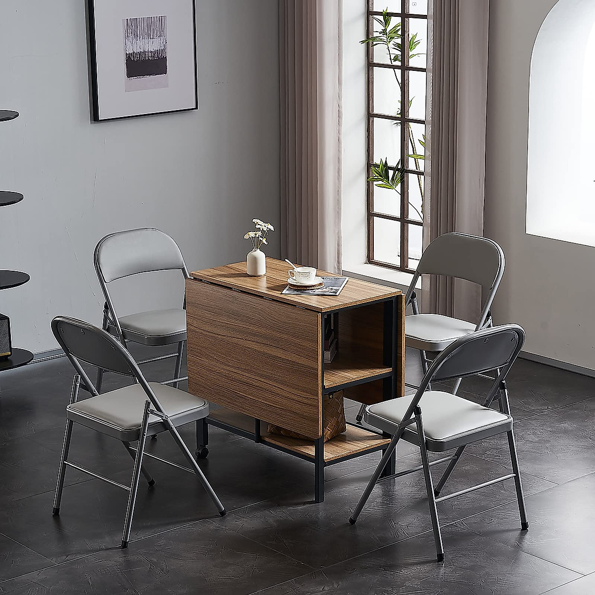 Karl home 6 Pack Grey Folding Chairs with Padded Seats for Outdoor & Indoor, Portable Stackable Commercial Seat with Steel Frame for Events Office Wedding Party, 330lbs Capacity