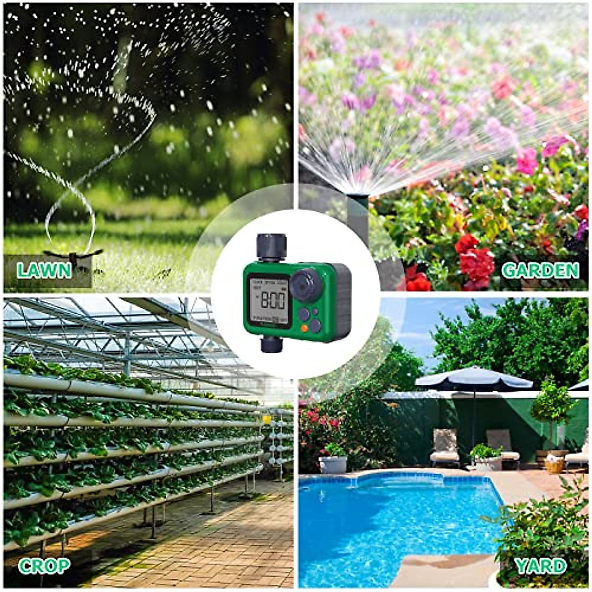 Sprinkler Timer with 4 Individual Programs, Digital Water Hose Timer with Automatic & Manual Mode, Ideal for Outdoor Garden Faucet, Drip Irrigation System, Yard Lawn Watering, Single Outlet