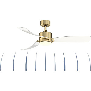 Fanimation SculptAire 52 inch Indoor/Outdoor Ceiling Fan with Clear Blade Set and LED Light Kit, Brushed Satin Brass