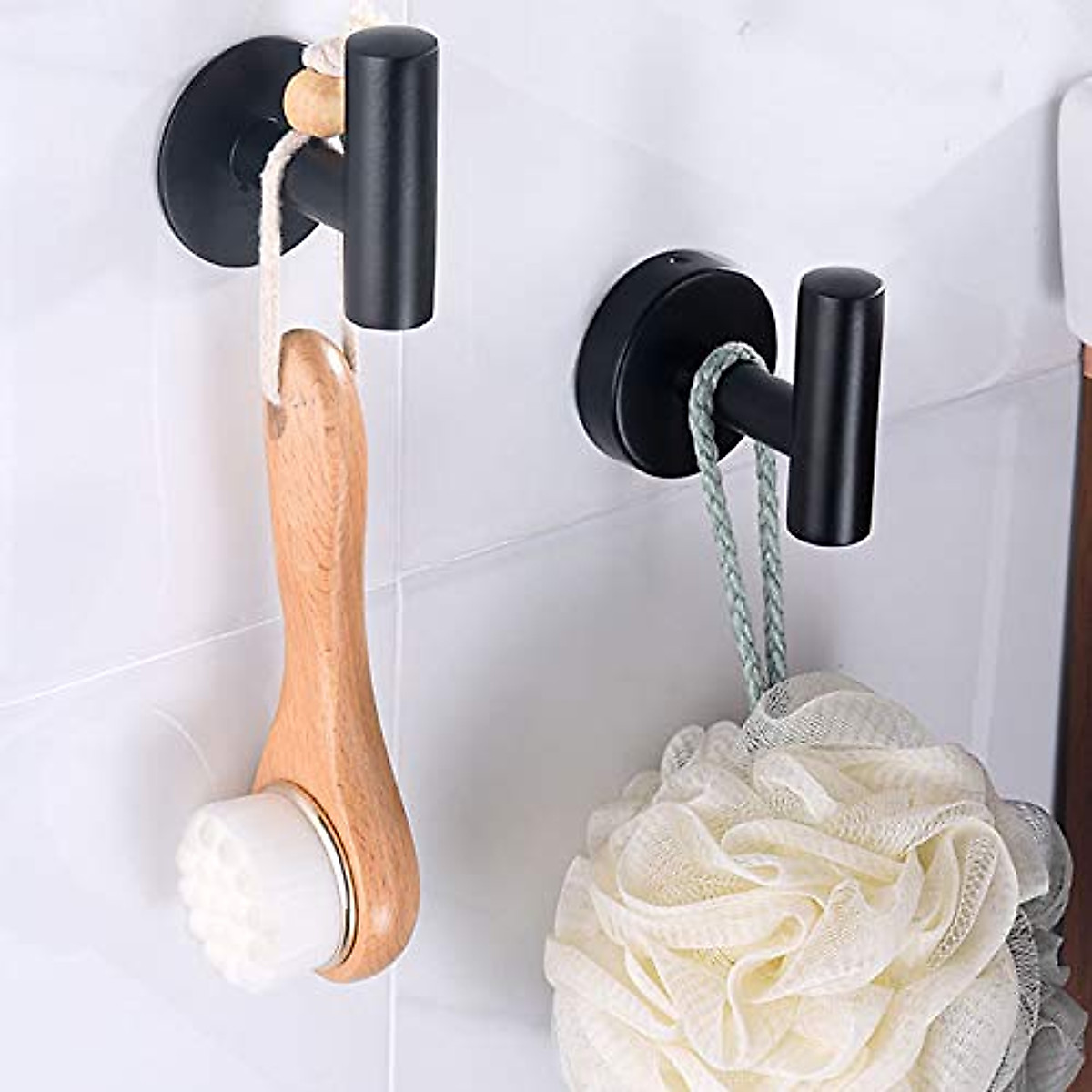 Towel Hooks，Bathroom Hook SUS 304 Stainless Steel Heavy Duty Wall Hooks for Bathroom,Robe Hook Hanging Hooks Wall Mounted, Black Matte Towel Hooks (2 Pack)