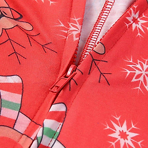 Matching Family Christmas Pajamas Sets Elk Antler Hooded Romper PJ's Zipper Jumpsuit Loungewear(Men,S)