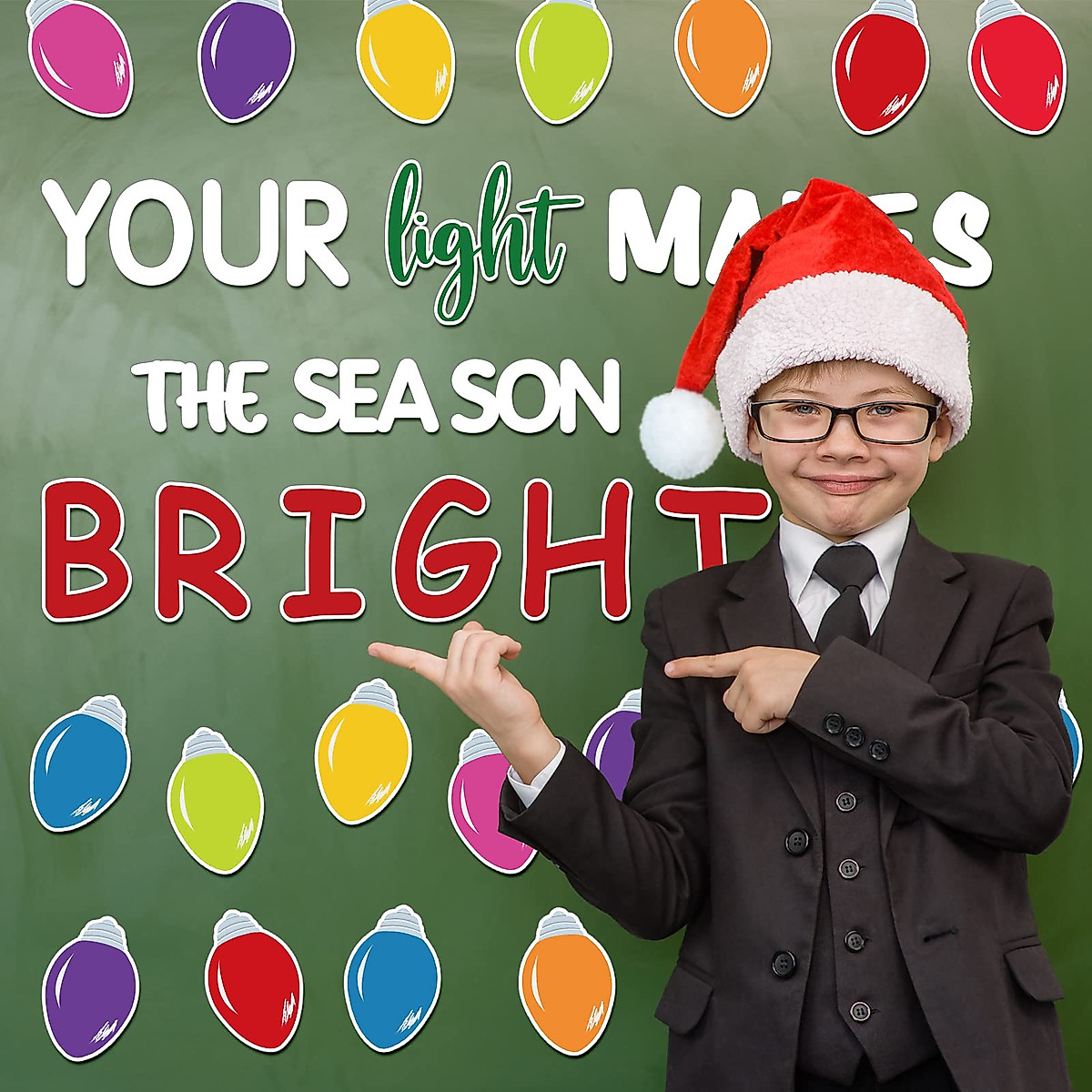 Whaline 43Pcs Light Bulbs Cutouts Bulletin Board Cutouts Christmas Cut Outs with 100 Glue Points Your Light Make The Season Bright Letter Paper Cutting for Xmas Home School Classroom Party Supplies