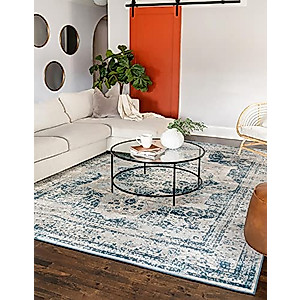 Rugs.com Monte Carlo Collection Rug – 5' x 8' Blue Medium Rug Perfect for Living Rooms, Large Dining Rooms, Open Floorplans