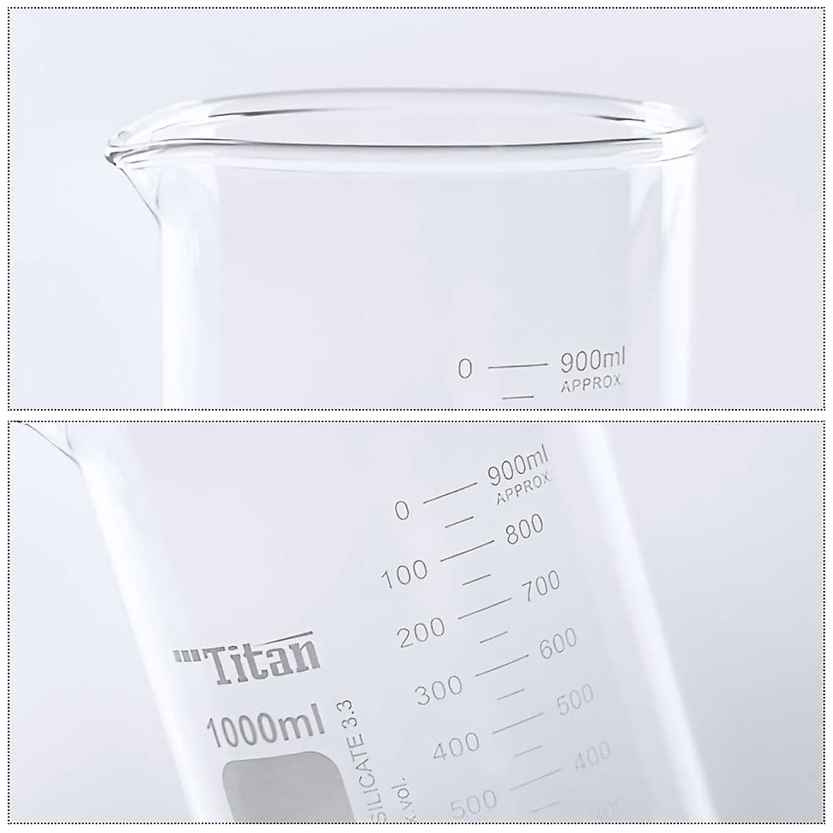 ADAMAS-BETA 1000ml Low Form Glass Beaker with 150mm Watch Glass Beaker Cover for Laboratory,Teaching,Science