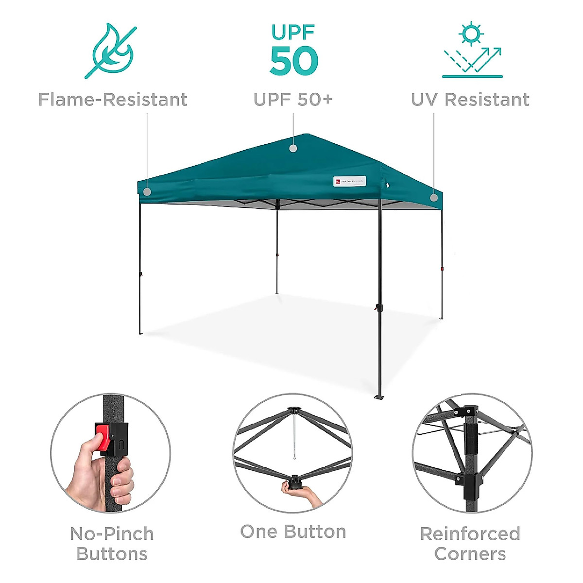 Best Choice Products 10x10ft 1-Person Setup Pop Up Canopy Tent Instant Portable Shelter w/ 1-Button Push, Case, 4 Weight Bags - Cerulean