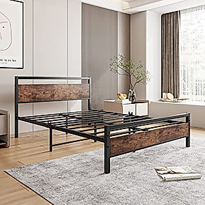 HOJINLINERO Full Size Bed Frame with Headboard, Heavy Duty Platform Bed Frame Full Reinforced Steel Square Tube Platform Strong Slats Support/No Box Spring Needed,Black