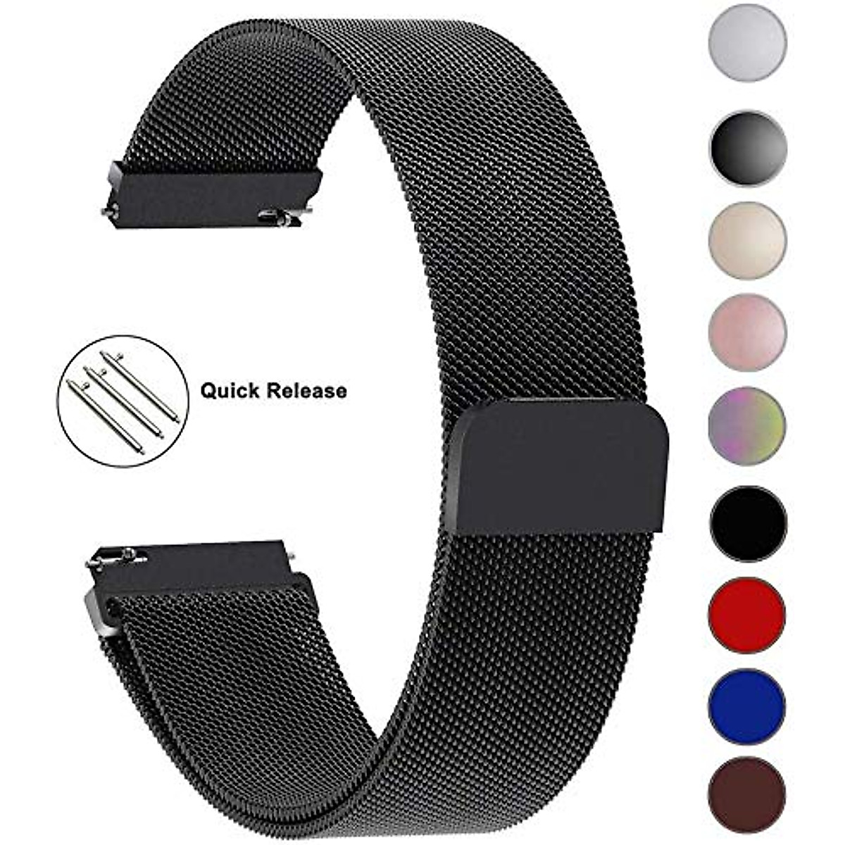 20mm Metal Mesh Magnetic Watch Bands Compatible with Samsung Galaxy 5 Pro 4 Classic Active 2 46mm 45mm 44mm 42mm 40mm Watch, Quick Release Replacement Strap for Samsung Watch 3 41mm Black