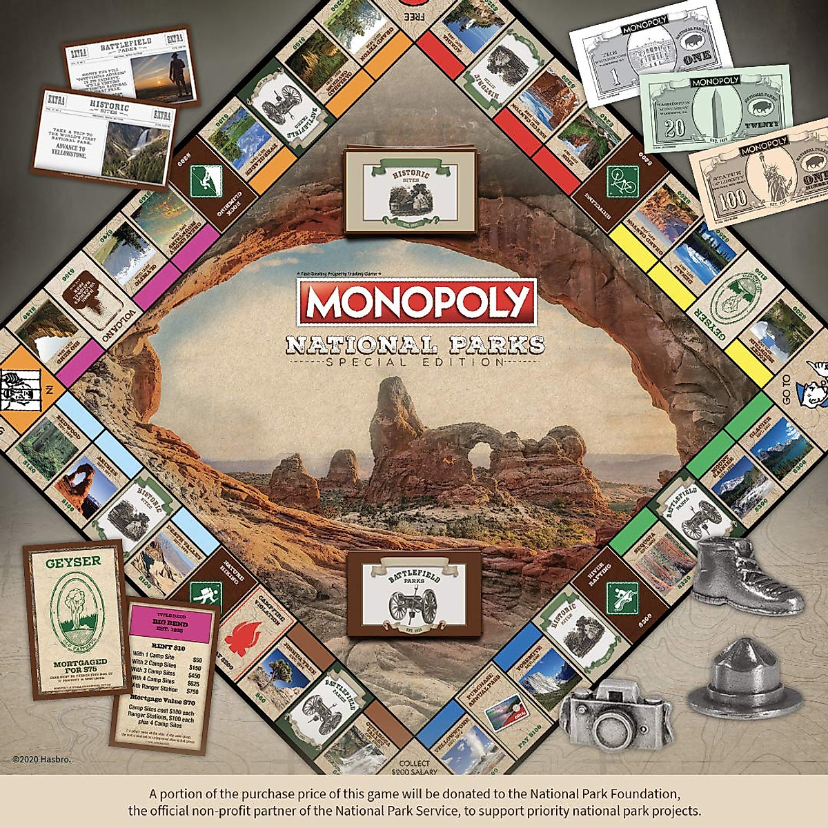 Monopoly National Parks 2020 Edition | Featuring Over 60 National Parks from Across The United States | Iconic Locations Such as Yellowstone, Yosemite, Grand Canyon, and More | Licensed Monopoly Game