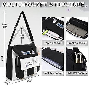 Aesthetic Messenger Bag with Stuffed Pendant and Pins Kawaii Crossbody Bag for Women nylon Messenger Bag Japanese Ita Bag Casual Shoulder Bag