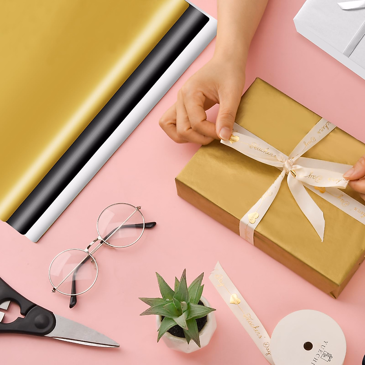 Hlonon 180 Sheets Gold Tissue Paper for Gift Bags - 10 x 14 Inches Recyclable Gold Wrapping Tissue Packaging Paper Bulk for Weddings Birthday DIY Project Christmas Gift Wrapping Crafts Decor