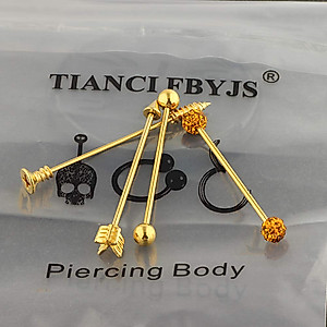 TIANCI FBYJS 4pcs 14G Industrial Barbell Cartilage Earring Body Piercing Jewelry (4pcs gold color)…