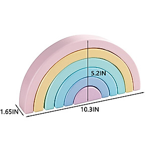 MERRYHEART Wooden Rainbow Small Stacker, 6 Piece Rainbow Stacking Toy for Baby/Toddlers/Kids, Montessori Education Pastel Rainbow Decor, Kindergarten Teaching Aid