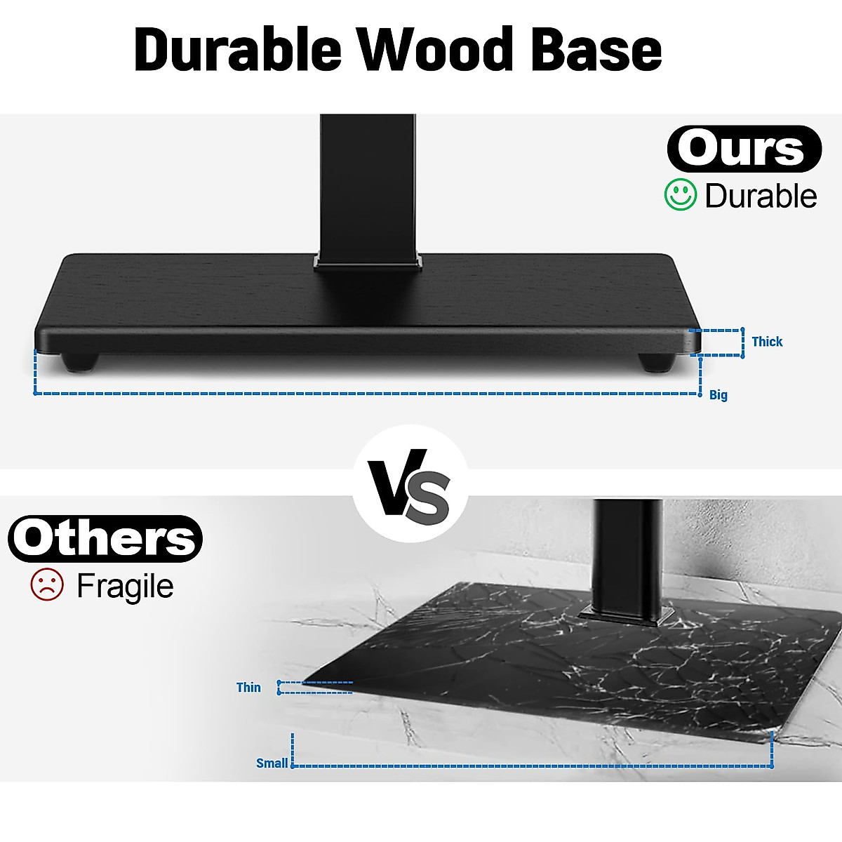 YOMT Floor TV Stand with Sturdy Wood Base, Tall Universal TV Stand with Mount for Most 32-75 inch TVs up to 110 lbs, Height Adjustable TV Stand with Swivel, TV Mount Stand with Media Shelves, Black