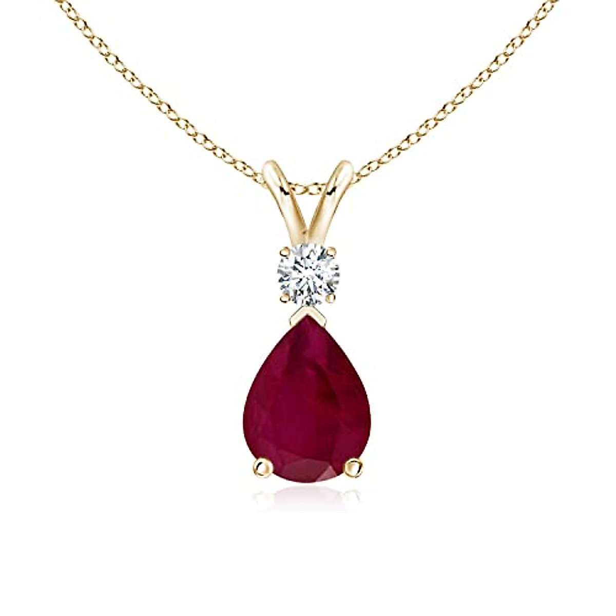 Angara Natural Ruby Teardrop Pendant Necklace with Diamond in 14K Yellow Gold for Women with 18" Chain (8x6mm Weight-1.15ct) | July Birthstone Jewelry Gift for Women | Wedding Anniversary