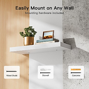 AMADA HOMEFURNISHING Pine Wood Floating Shelves, Solid Wood Wall Shelves with Enhanced One-Piece Brackets for Kitchen/Bathroom/Bedroom/Living Room Storage, Wooden Shelves for Room Wall Decor, AMFS30W