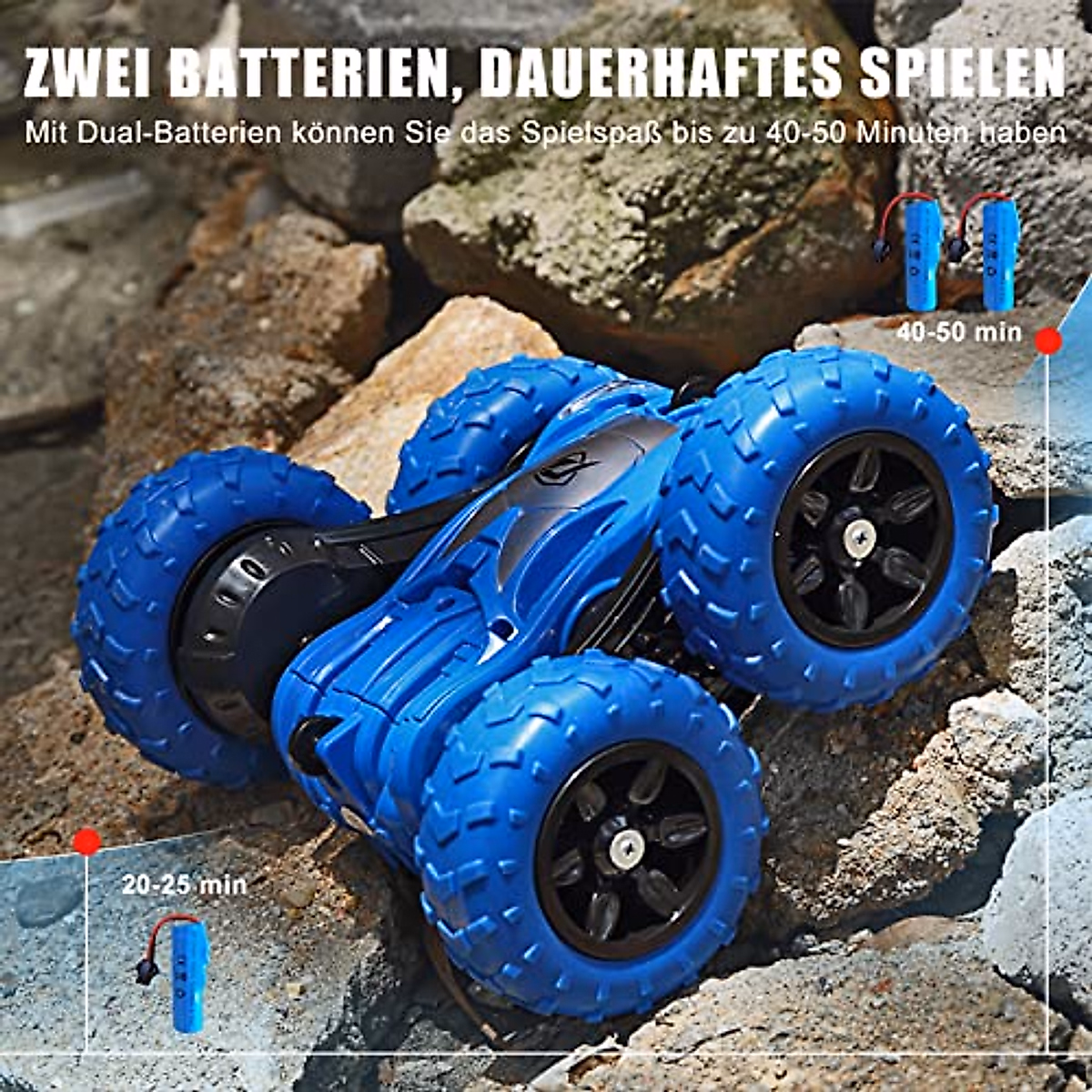 Toys for 5-12 Year Old Boys, 2 in-1 Rc Stunt Car for Kids and 2.4Ghz 4WD 360° Rotating with Headlights, Cool Remote Control Car Present Christmas Birthday Gifts for Kids Aged 4+