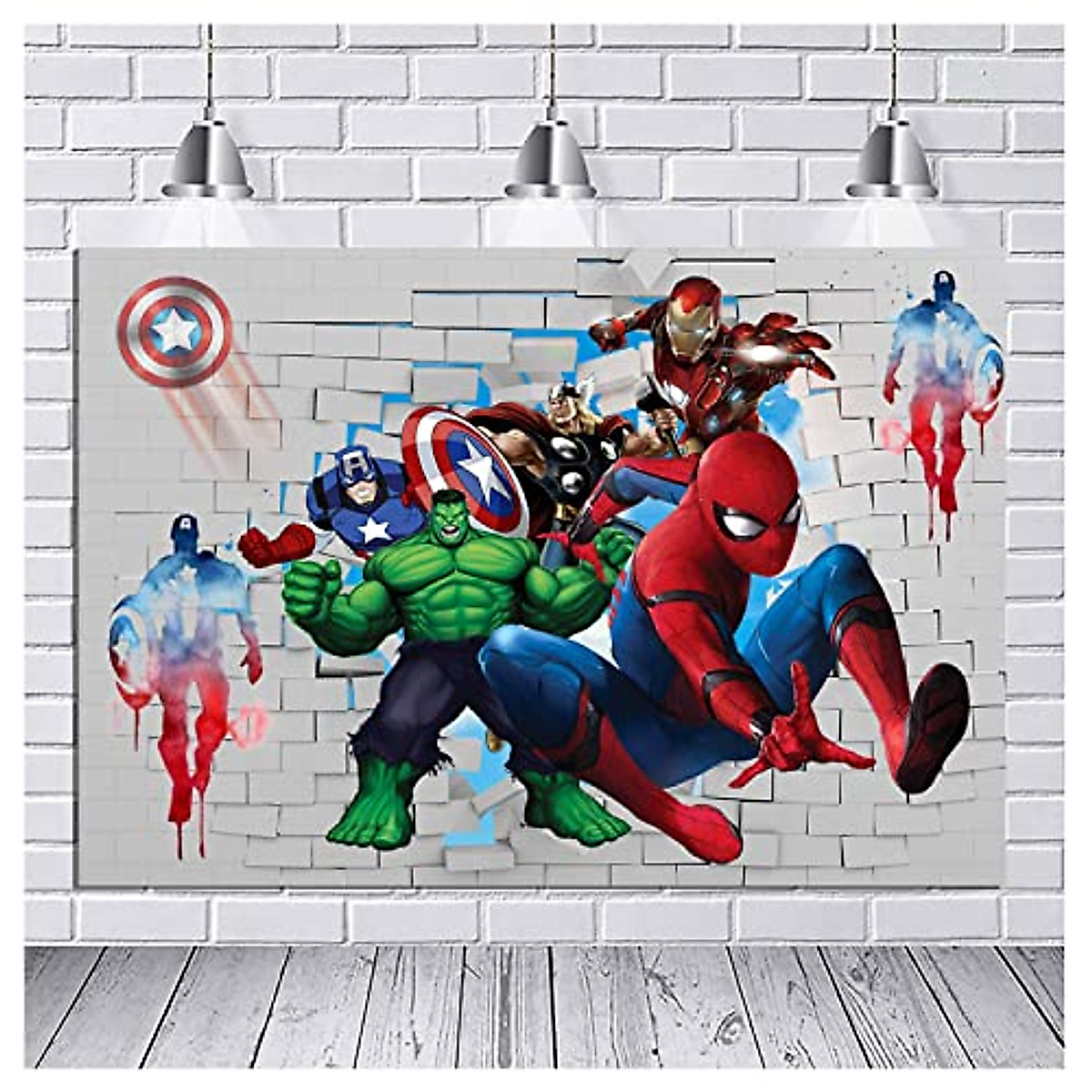 Spiderman Theme Backdrop 5x3ft White Brick Wall Photo Super City Spiderman Background for Superhero Spiderman Kids Birthday Party Photography Decoration Banner