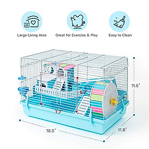 ROBUD Large Hamster Cage Gerbil Haven Habitat Small Animal Cage (Blue)