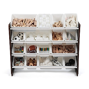 Humble Crew Extra-Large Toy Organizer, 16 Storage Bins, Espresso/White & Grey/White Kids Book Rack, Bookshelf, 4 Tiers