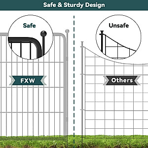 FXW Decorative Garden Metal Fence Temporary Animal Barrier for Yard, 4 Panels, 9'(L)×32"(H), Black