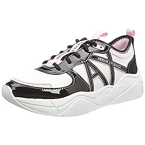 A|X ARMANI EXCHANGE Women's Cher Chunky Logo Sneakers, Optic White + Black, 10.5