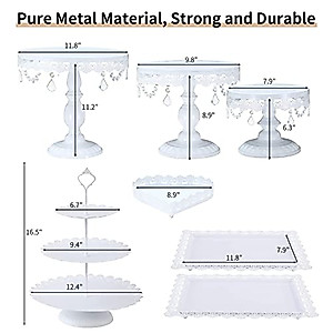 7 Pcs Cake Stands Set,Metal Cupcake Holder Stand Set,Pastry Trays Dessert Towers Plates Display Stand with Crystal Bling Pendants for Baby Shower Wedding Birthday Party Celebration Home Decor