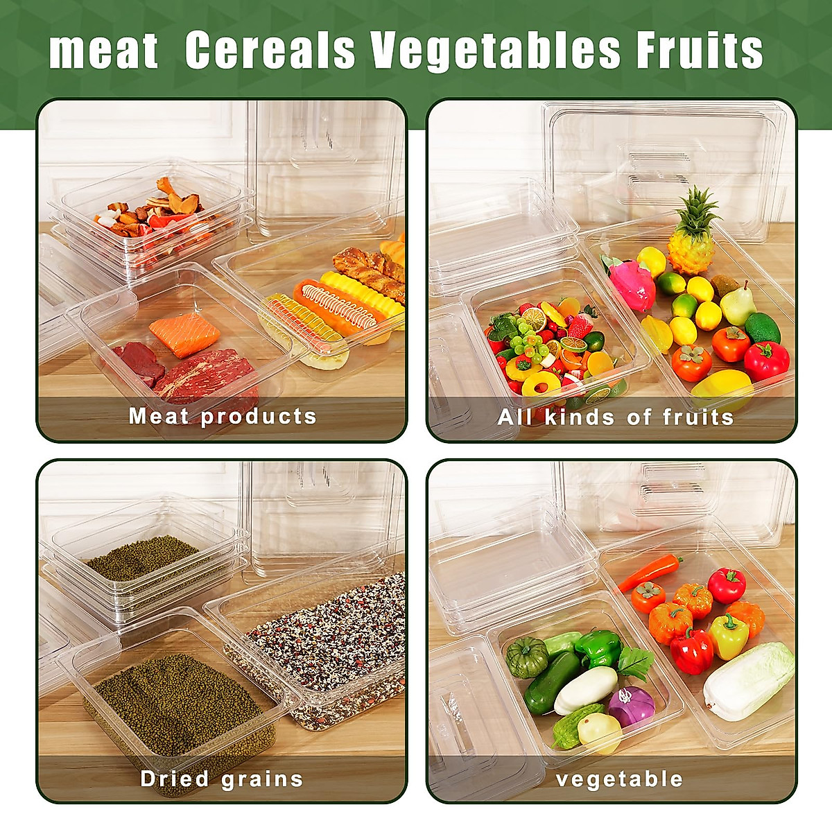 Mifoci 6 Pcs Commercial Plastic Food Pans with Lids Clear Food Pans Included 2 Pcs Full Size 6 Inch Deep Hotel Pan 4 Pcs 1/2 Size 4 Inch Freezer Food Storage for Storage Kitchen Restaurant