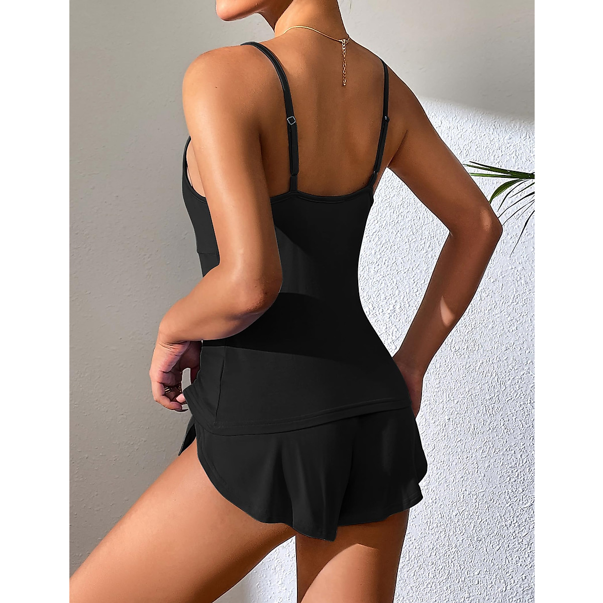 Ekouaer Women Pajamas Set Cami Sleepwear Lingerie V Neck Soft PJS Set with Shorts Black, Medium