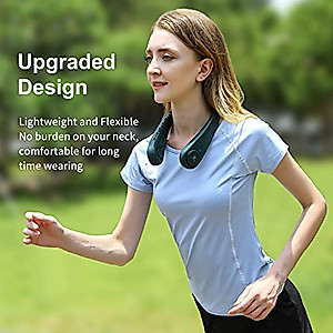 LAFANDO Portable Neck Fan, Dark Green Wearable Personal Fan, Hands Free Bladeless Fan, Hanging Fan, Headphone Design Traveling Cooling Fan, Quiet neck cooler, Leafless, USB Rechargeable, 3 Speeds