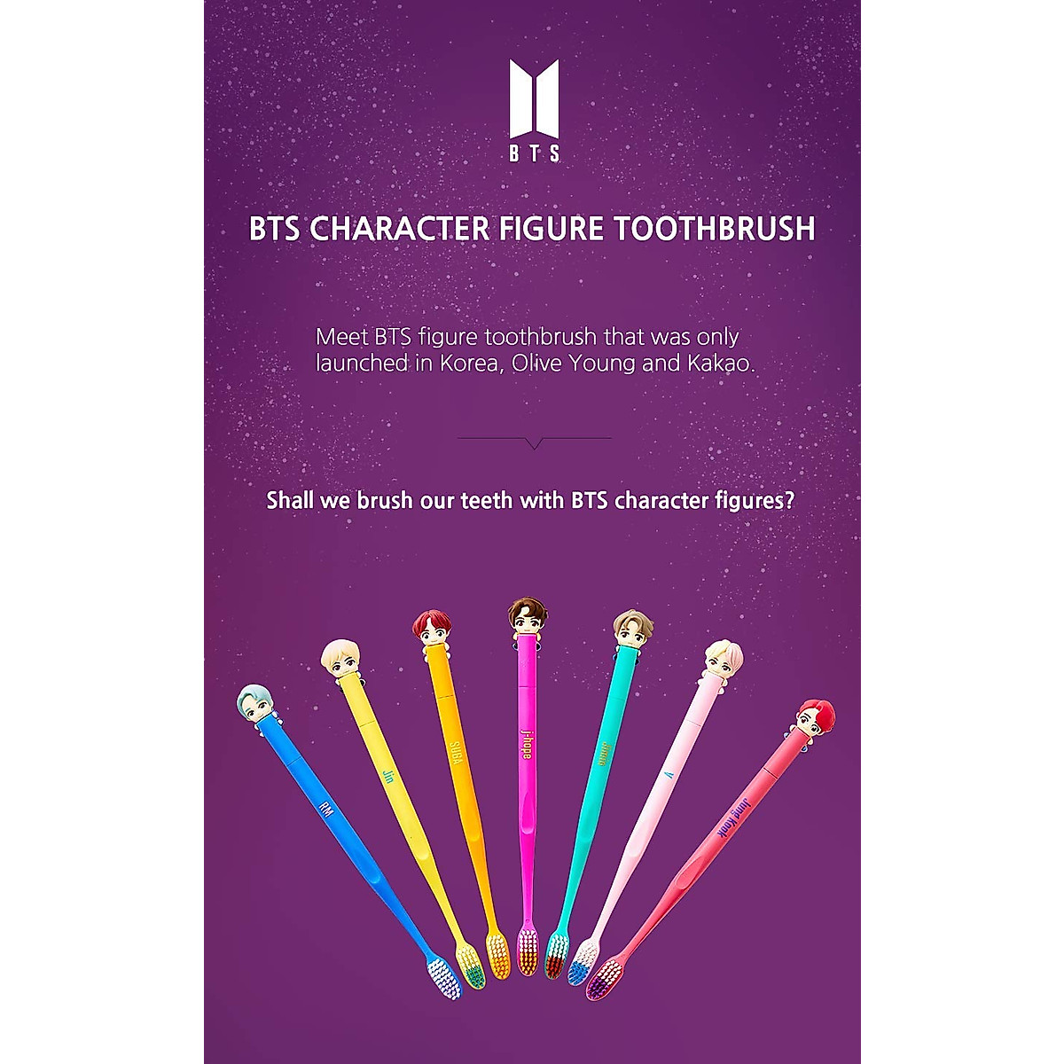 [BTS Official Merchandise] Fans Gift - K-Pop Idols Goods - BTS Character Figure Toothbrush with Convenient Magnetic Holder (RM)
