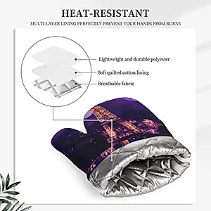 Pink Paris Printed Silicone Anti-Scald Gloves, Oven Mitts, Used for Cooking, Grilling, Kitchen Oven Gloves.