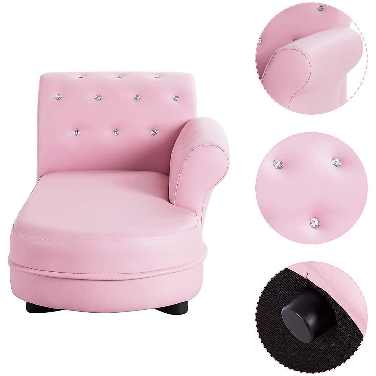 HOMGX Pink Kids Sofa, Princess Armrest Chair Couch with Ottoman & Embedded Crystal, Kids PVC Leather Sofa for Toddler Girls Bedroom