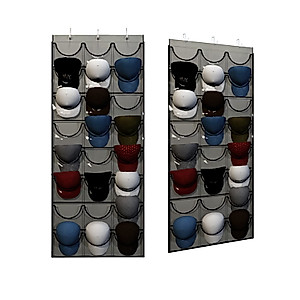 Unjumbly Baseball Hat Rack, 24 Pocket Over-The-Door Cap Organizer with Clear Deep Pockets to Protect, Store and Display Your Baseball Caps Collection, Complete with Over Door Hooks