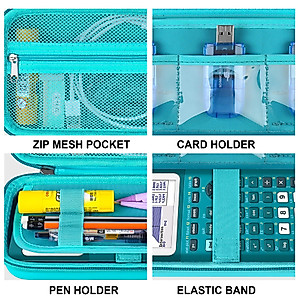 Supmay Hard Travel Case for Texas Instruments TI-84 Plus CE/TI-84 Plus/TI-83 Plus CE Color Graphing Calculator, Storage Holder with Mesh Pockets for USB Power Charger Cable, User Manual, Teal