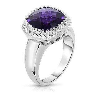 KOKAV 925 Sterling Silver Amethyst Ring, Size 7, Cushion Cut 11mm Stone