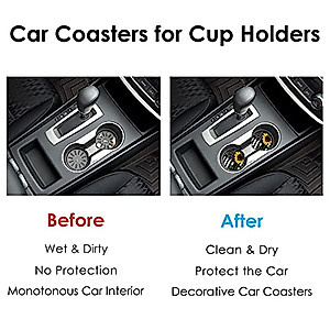 Car Coasters 2 Pack, Small 2.56" Stone Car Cupholder Absorbent Coaster Set for Women Men Drink Cup Holder Coasters (Black Sunflower)