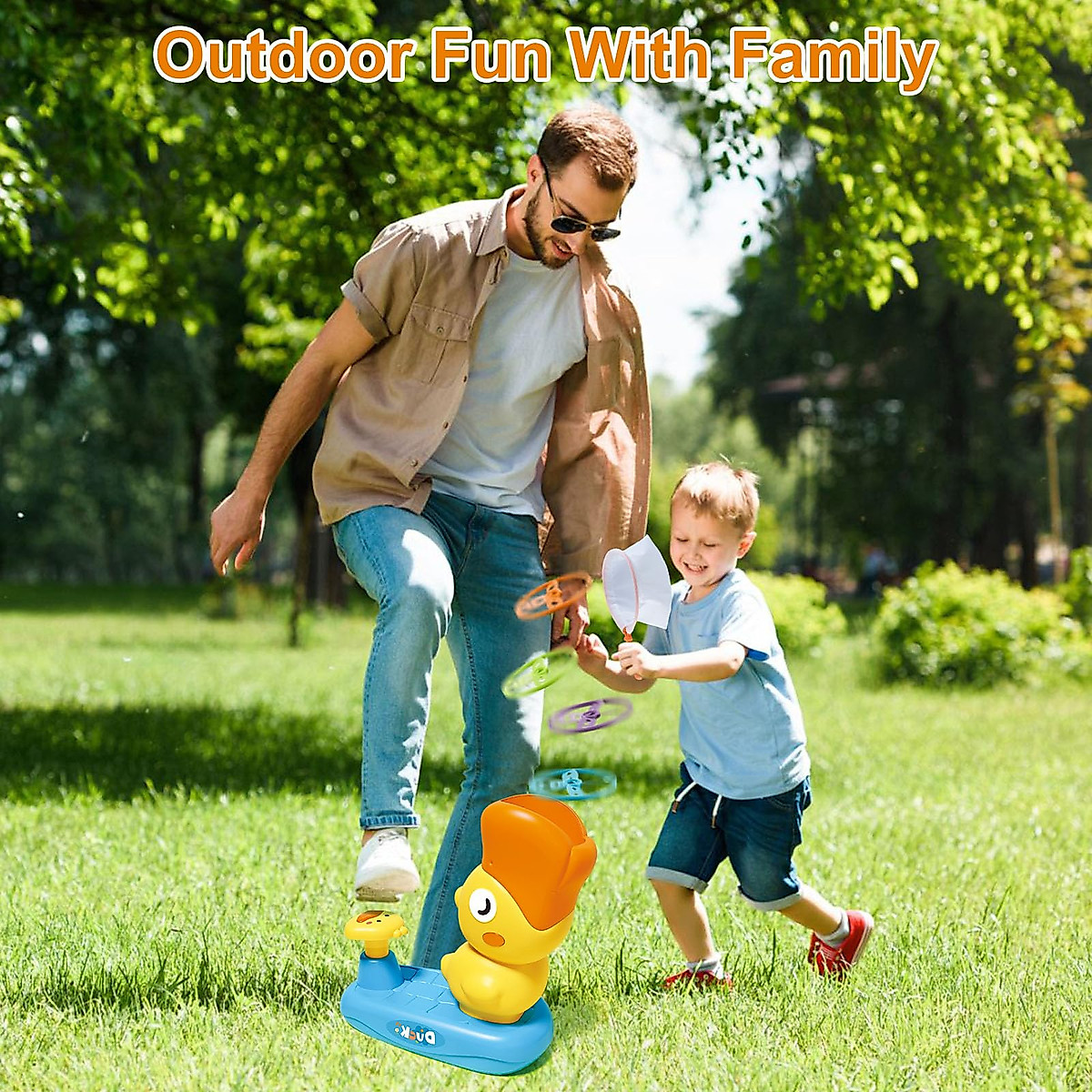 ETPlanet Outdoor Toys for Kids Ages 4-8, Duck Flying Disc Launcher, Summer Outside Yard Activities Toddler Chasing Toy 3 4 5 6 7 Year Old Boys Girl Family Backyard Games Christmas Birthday Gifts