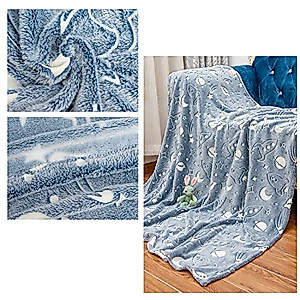 QH Space & Rocket Pattern Glow in The Dark Throw Blanket Luminous Unicorns Blanket-Fun, Cozy Fleece Throw Blanket Made for Great Gifts 60in x 50in
