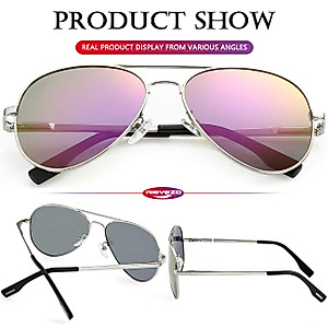 AIEYEZO Classic Aviator Polarized Sunglasses for Men Women Spring Hinge Metal Frame UV400 Protection (Silver/Purple Mirror)