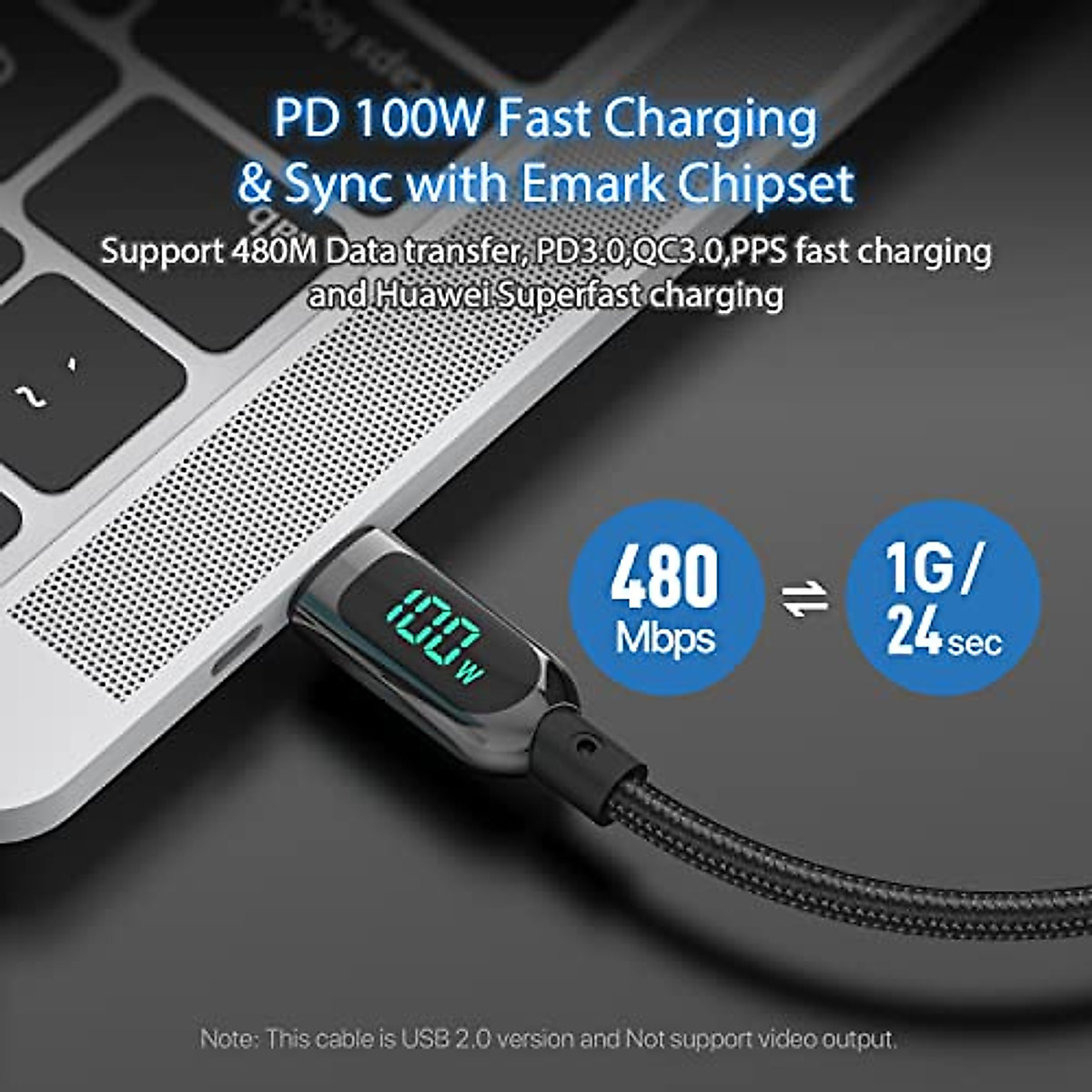 SOOPII 100W 4ft USB C to USB C Cable Fast Charge, Nylon Braided Type-C Cable with LED Display for lPad Air/lPad Pro, MacBook Pro, Samsung Galaxy S21/S10/S9/Plus (Black)