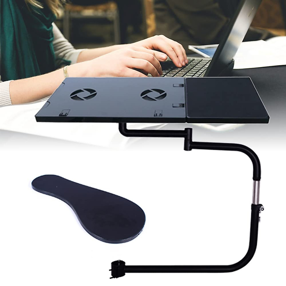 CNCEST Ergonomic Laptop Keyboard Mouse Chair Stand Mount Holder Installed to Chair Stainless Steel, Professional and Efficient