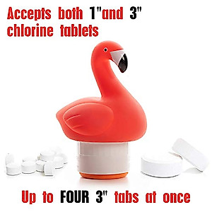 XY-WQ Chlorine Floater, Floating Pool Chlorine Dispenser (Flamingo), Fits 1 and 3 Inch Tablets for Large and Small Pools, Hot Tub, Spa